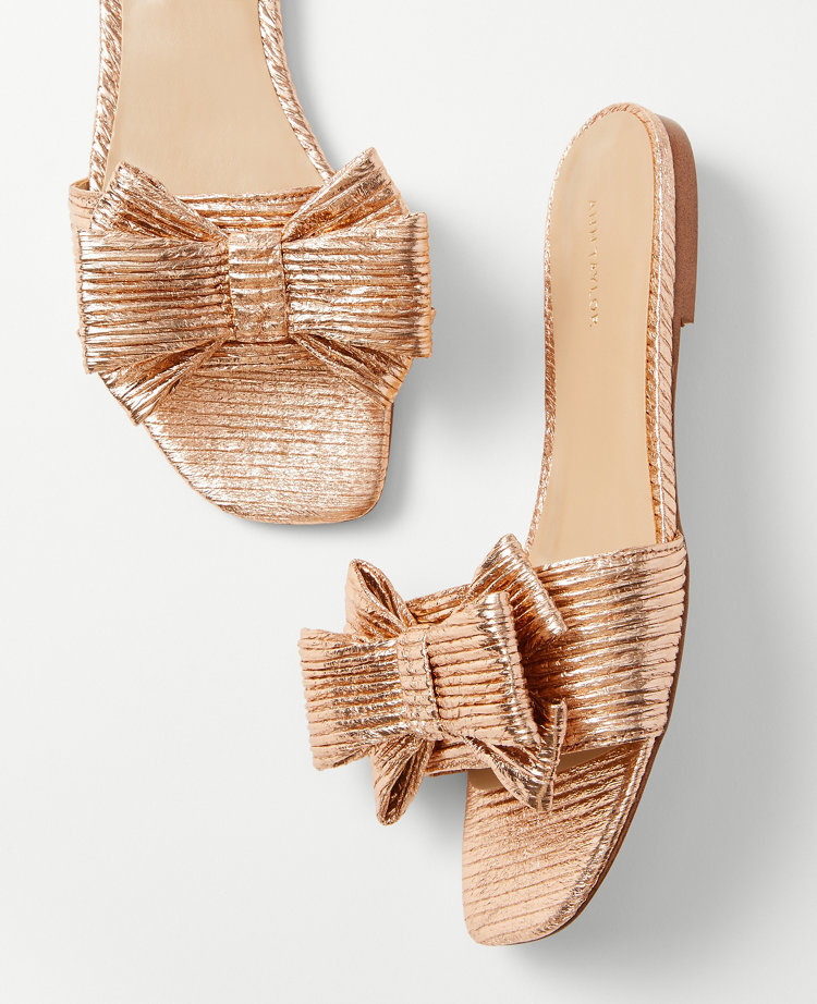 Metallic Bow Slide Sandals