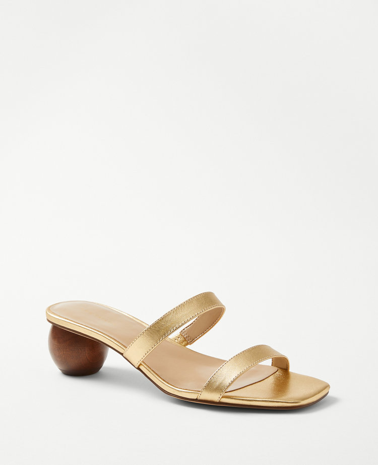 Straw Ball Heel Metallic Leather Sandals