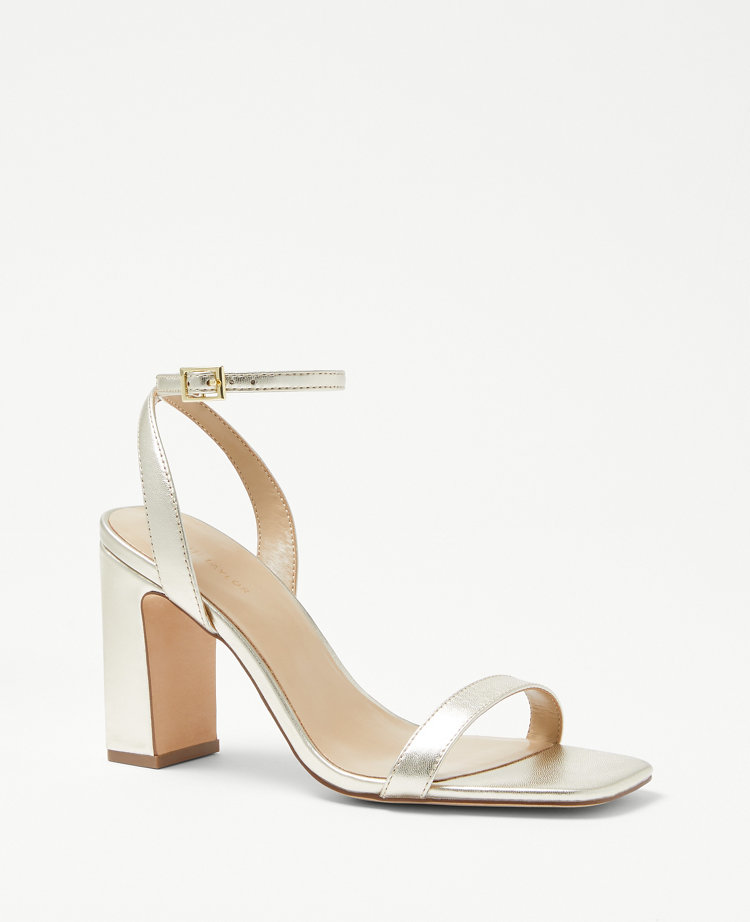 Metallic Leather High Block Heel Sandals