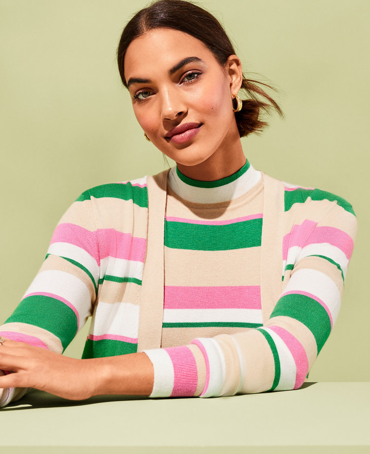 Petite Striped Mock Neck Sweater Shell