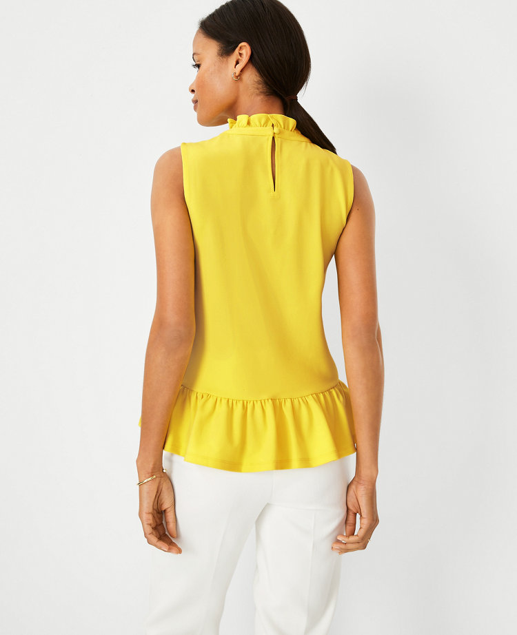 Ruffle Neck Crepe Shell