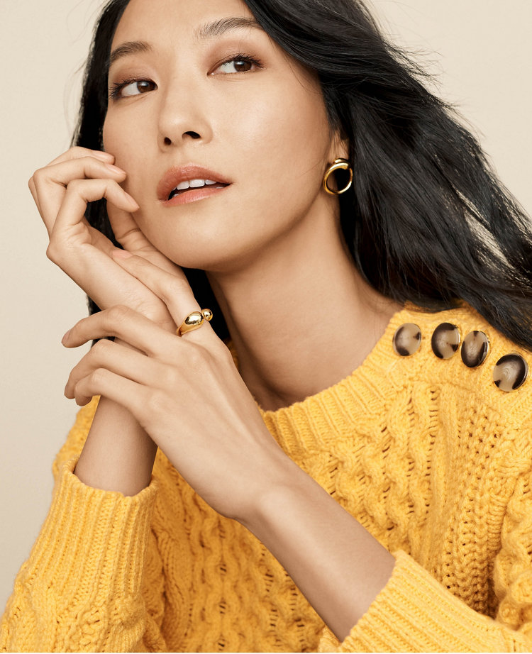 Mixed Cable Shoulder Button Sweater