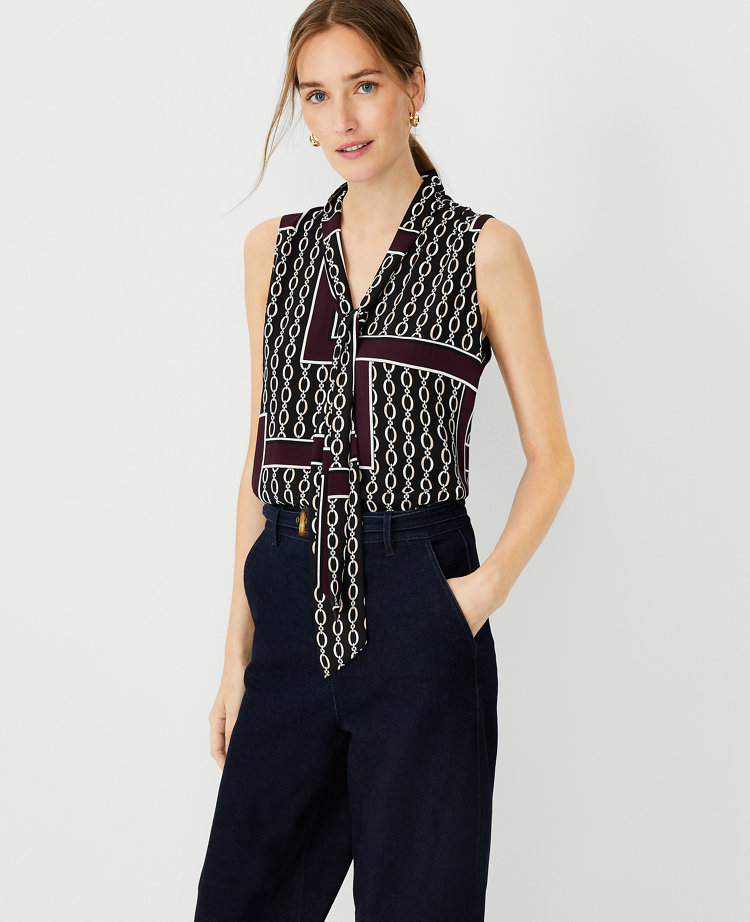 Chain Print Bow Neck Shell