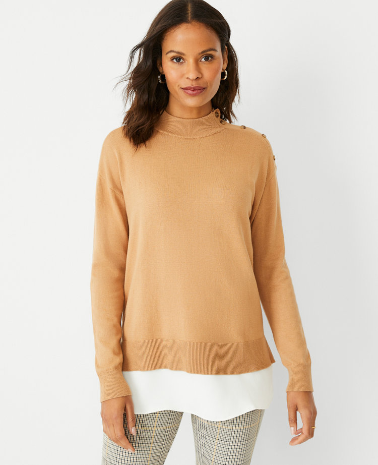 Mixed Media Shoulder Button Sweater
