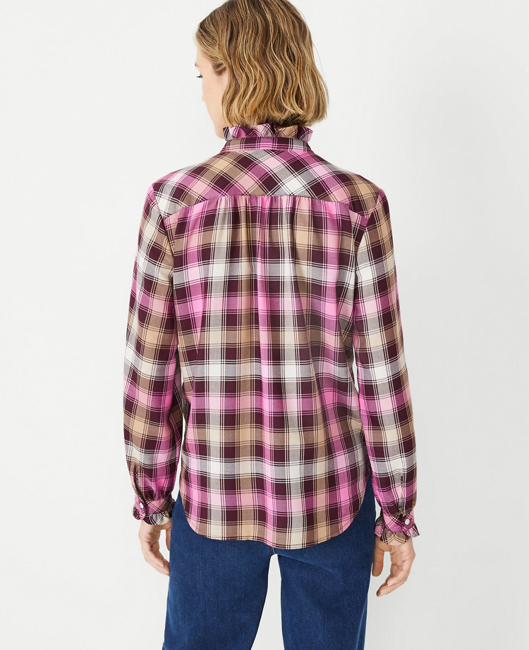 Plaid Ruffle Neck Shirt