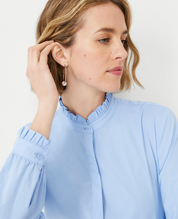 Poplin Ruffle Neck Shirt
