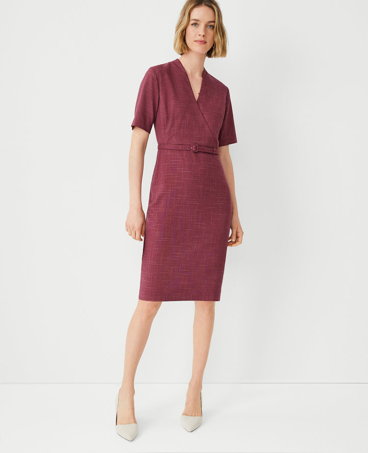 The Wrap Belted Sheath Dress in Cross Weave