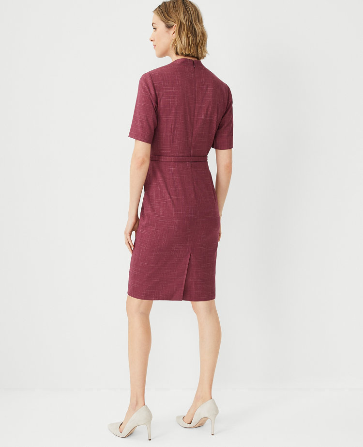The Wrap Belted Sheath Dress in Cross Weave
