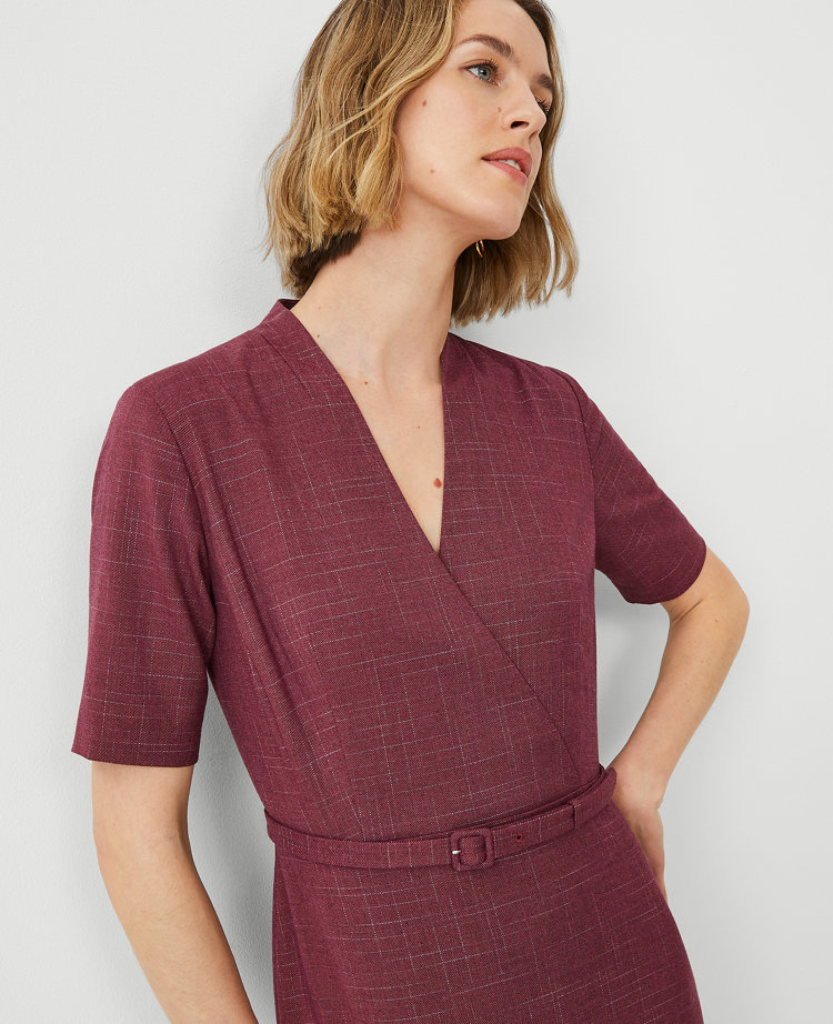 The Wrap Belted Sheath Dress in Cross Weave