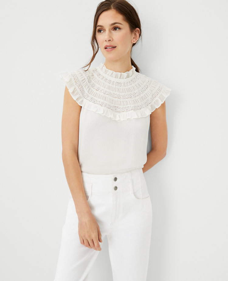 Petite Tiered Lace Ruffle Yoke Shell