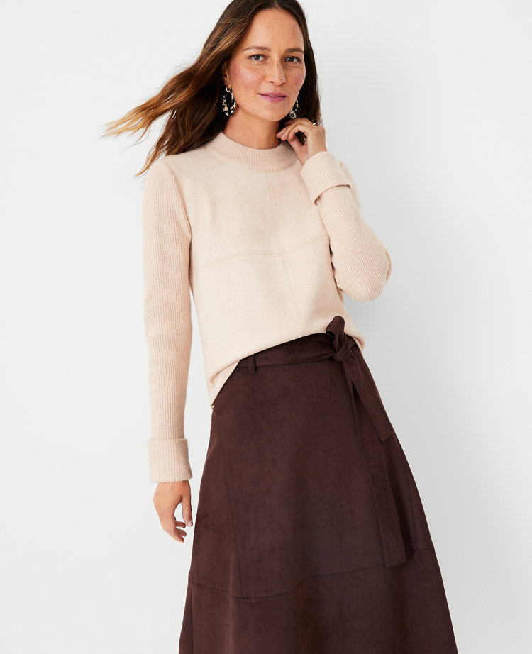 Faux Suede Mixed Media Sweater