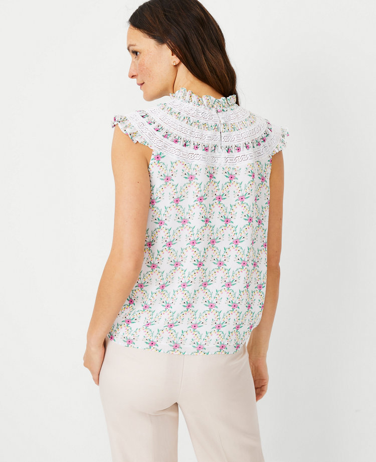 Petite Floral Tiered Lace Ruffle Yoke Shell