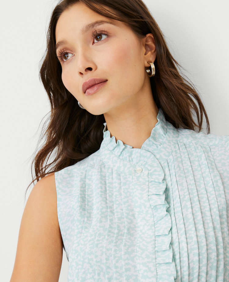 Petite Flower Bud Ruffle Pintucked Popover Shell