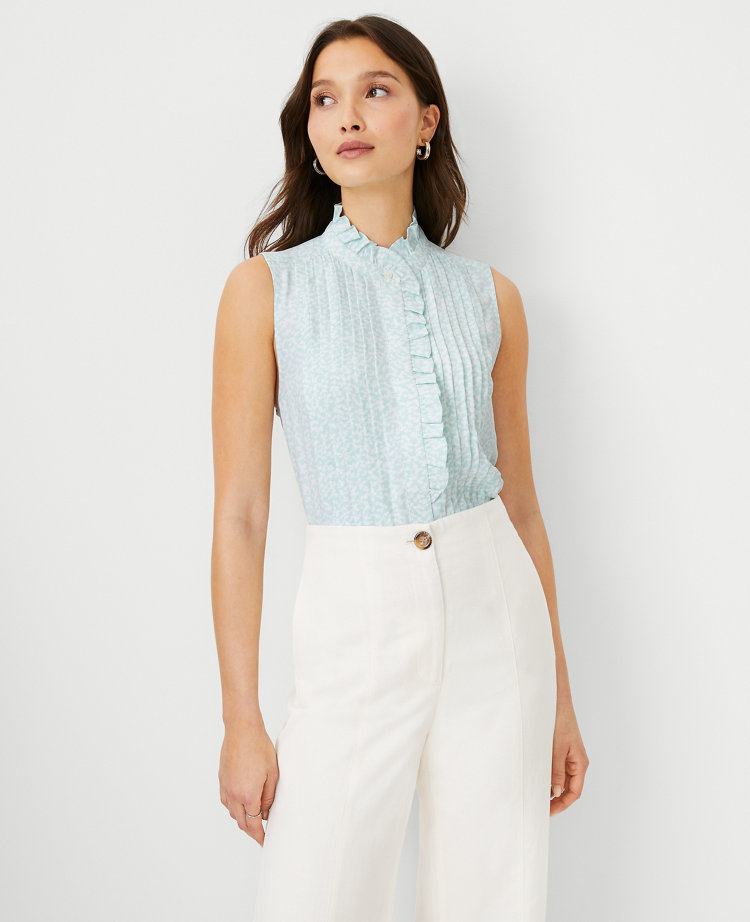 Petite Flower Bud Ruffle Pintucked Popover Shell