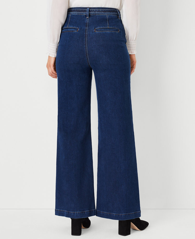High Rise Belted Trouser Jeans in Bright Medium Stone Wash