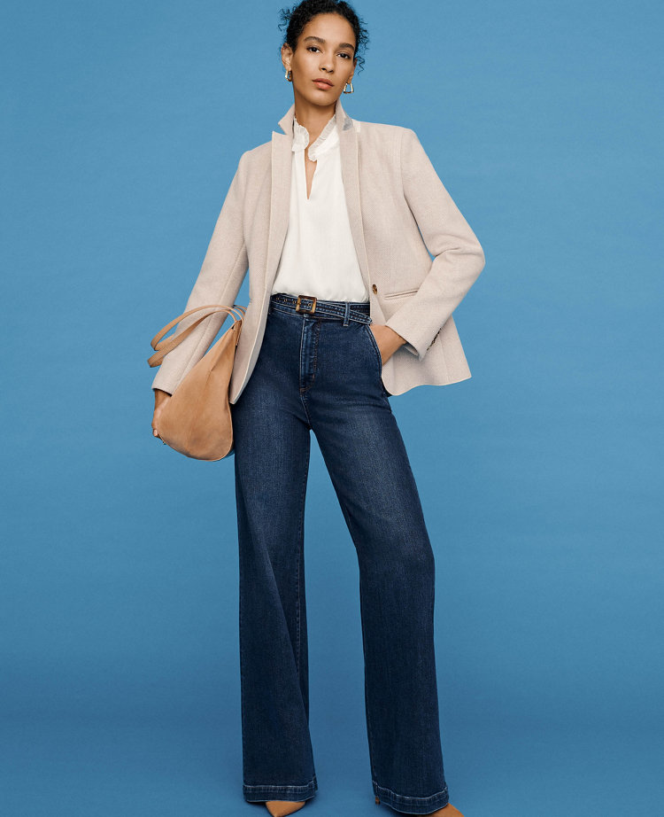 High Rise Belted Trouser Jeans in Bright Medium Stone Wash