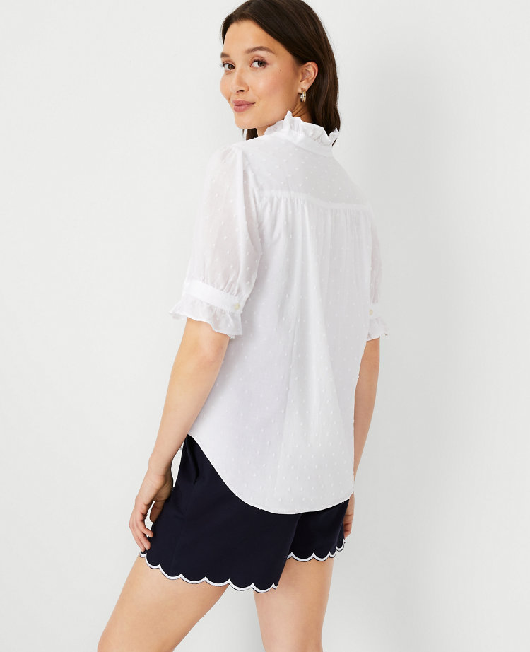 Petite Clip Dot Ruffle Button Top
