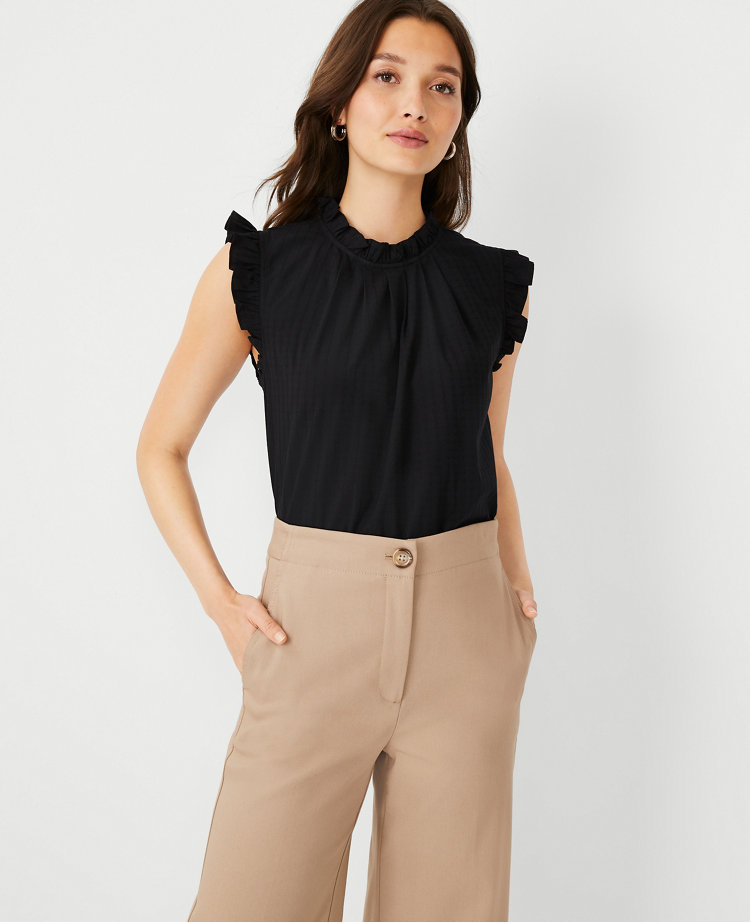 Petite Pleated Ruffle Blouse