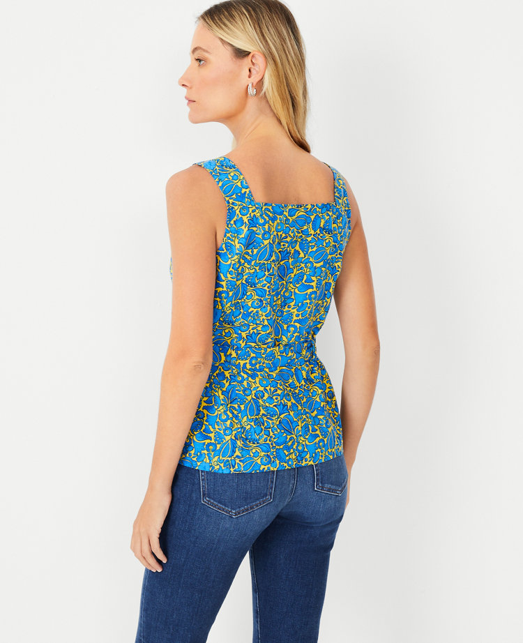 Petite Floral Linen Blend Belted Utility Top