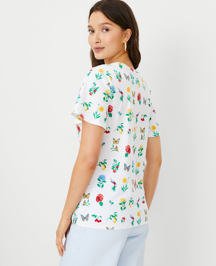 Petite Botanical Flutter Sleeve Pima Cotton Top