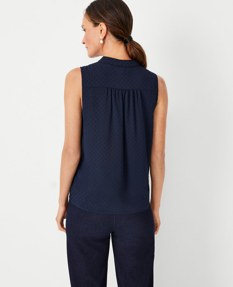 Clip Dot Piped Tie Neck Shell