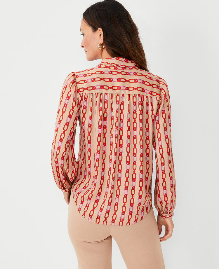 Chain Print Tie Neck Top