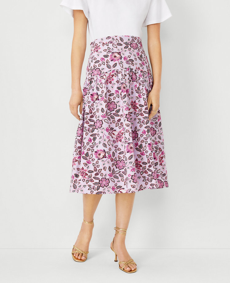 Tall Floral Gathered Yoke Midi Skirt