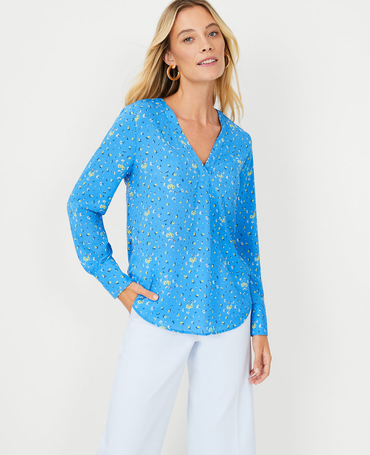 Petite Floral Mixed Media Pleat Front Top