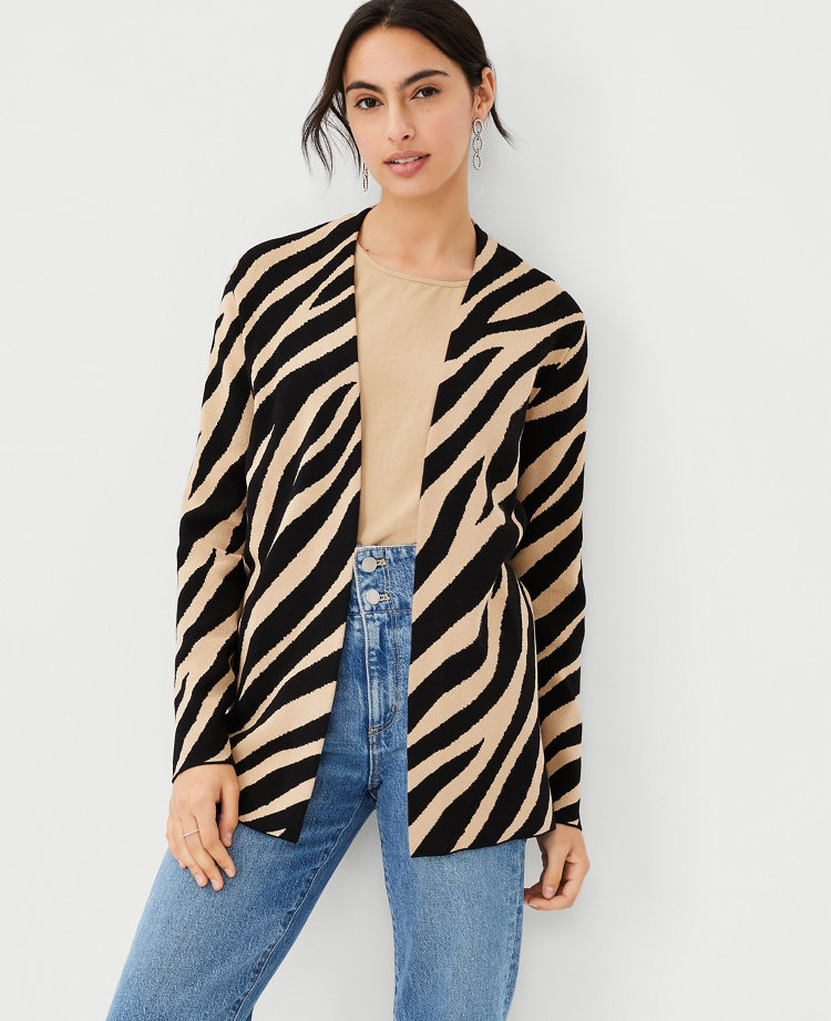 Petite Zebra Stripe Open Cardigan