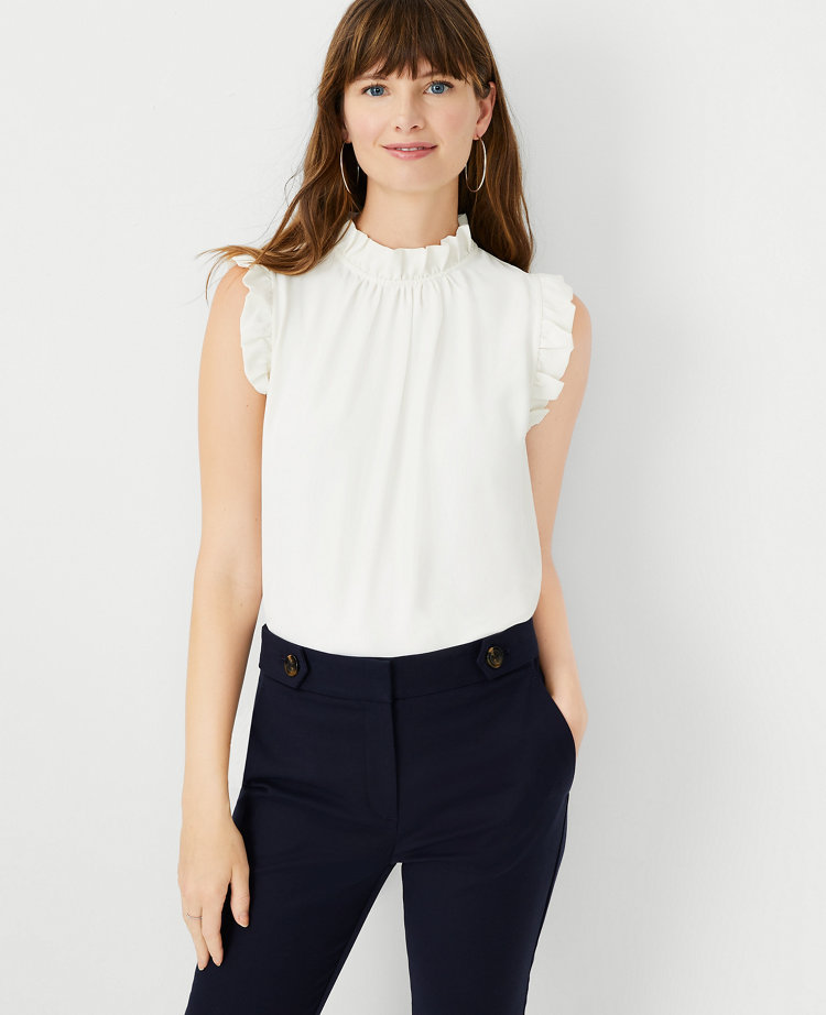 Petite Mixed Media Ruffle Shell