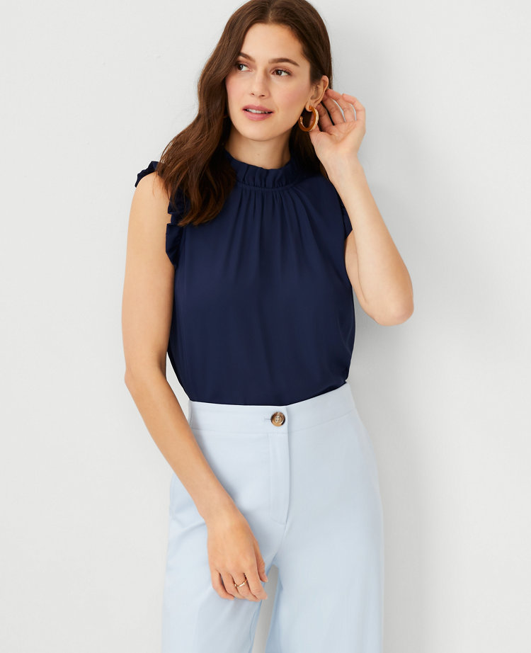 Petite Mixed Media Ruffle Shell