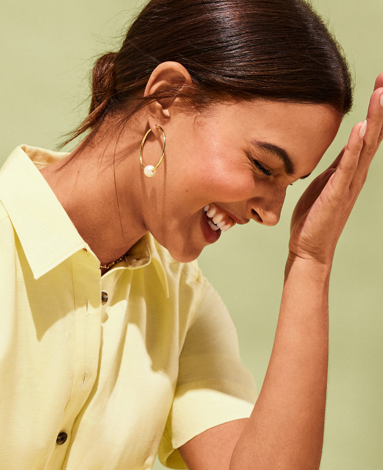 Pearlized Metal Hoop Earrings