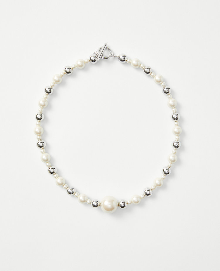 Pearlized Metal Bead Statement Necklace