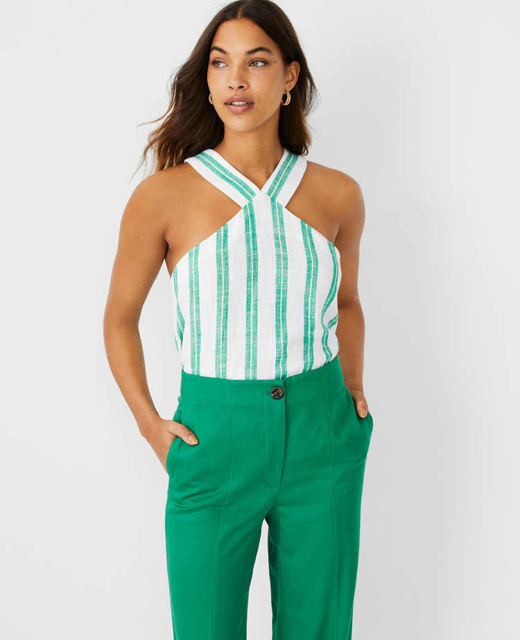 Striped Cross Front Halter Top