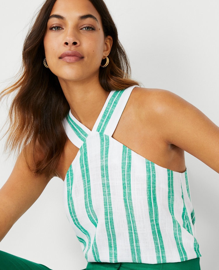 Striped Cross Front Halter Top