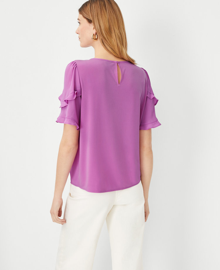 Mixed Media Ruffle Sleeve Top