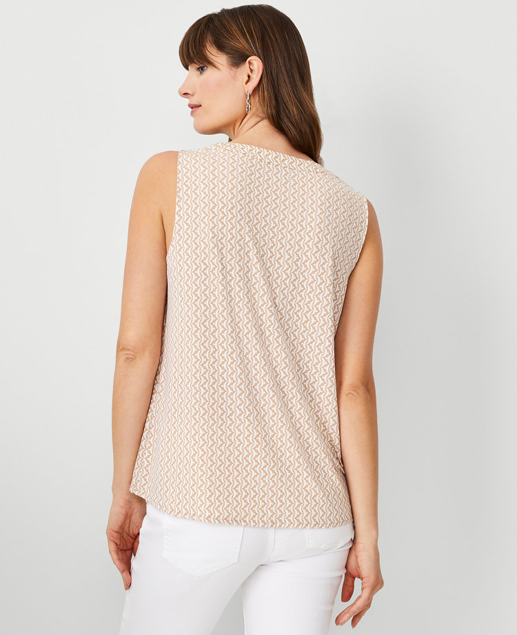 Petite Geo Mixed Media Tie Neck Shell