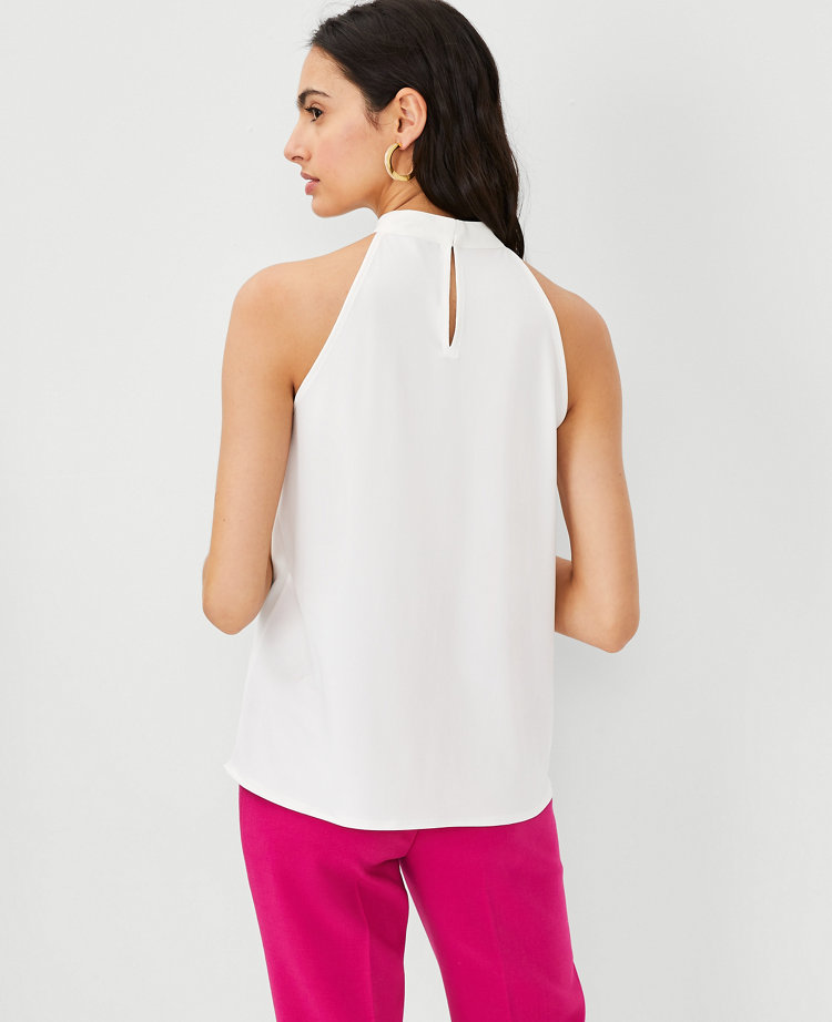 Petite Mixed Media Smocked Halter Shell