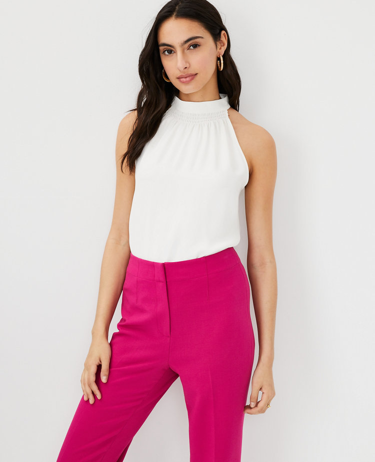 Petite Mixed Media Smocked Halter Shell