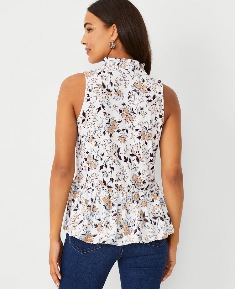 Floral Mixed Media Smocked Neck Shell