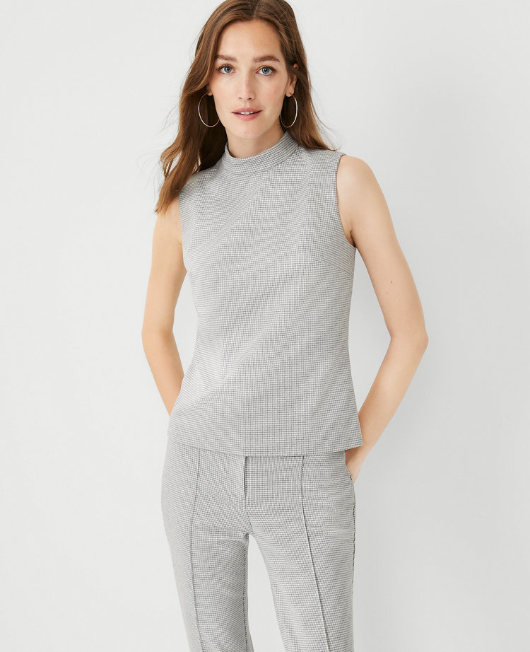 The Petite Sleeveless Mock Neck Top in Houndstooth Knit