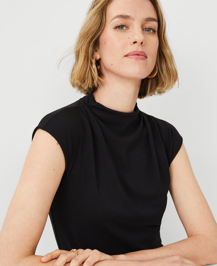 Petite Draped Mock Neck Shell