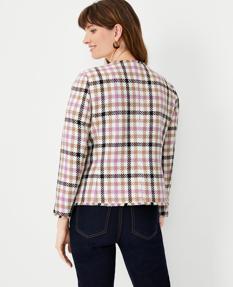 The Petite Cutaway Jacket in Houndstooth Fringe Tweed