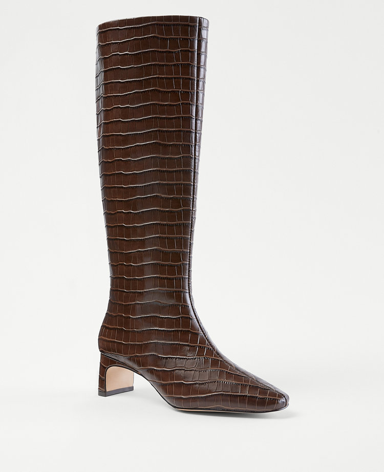 Embossed Leather Blade Heel Boots