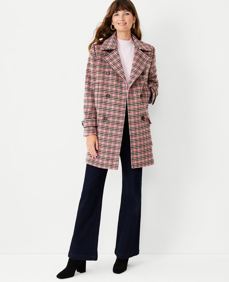 Houndstooth Wool Blend Peacoat