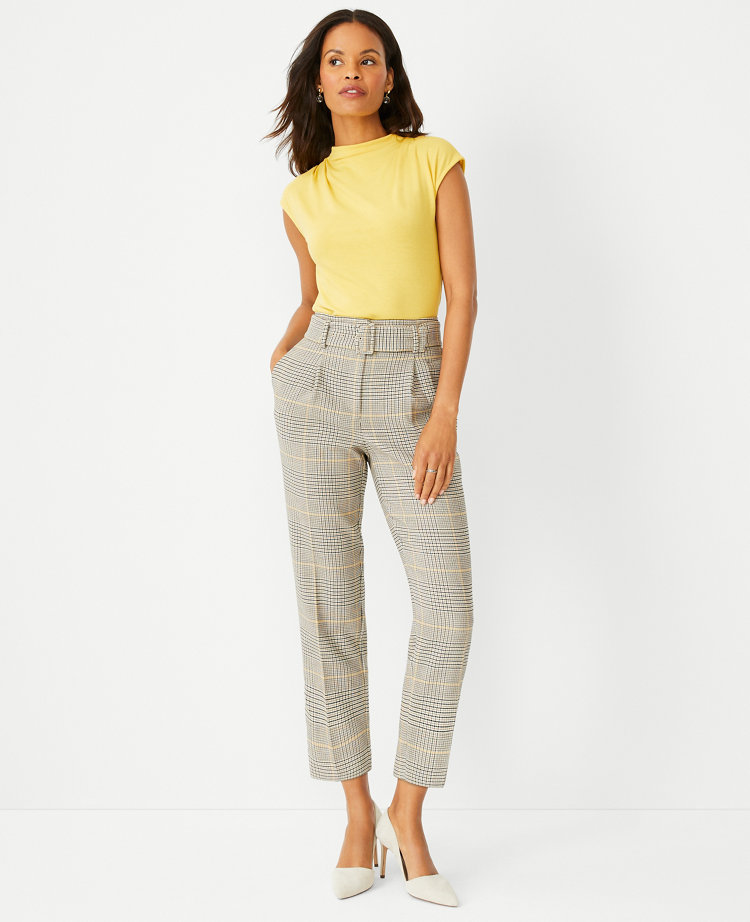 The Belted High Waist Taper Pant in Glen Check