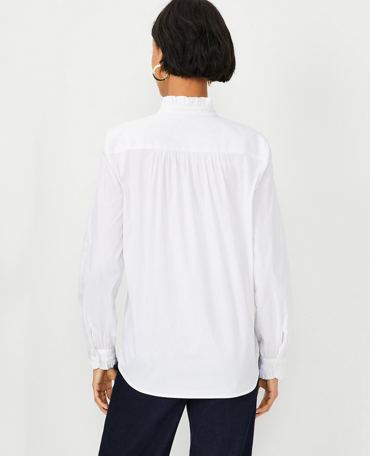 Poplin Ruffle Neck Shirt