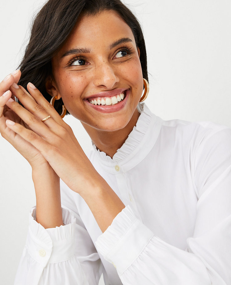 Poplin Ruffle Neck Shirt