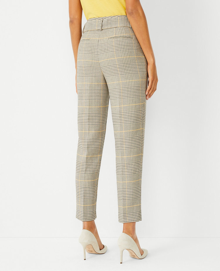 The Petite Belted High Waist Taper Pant in Glen Check