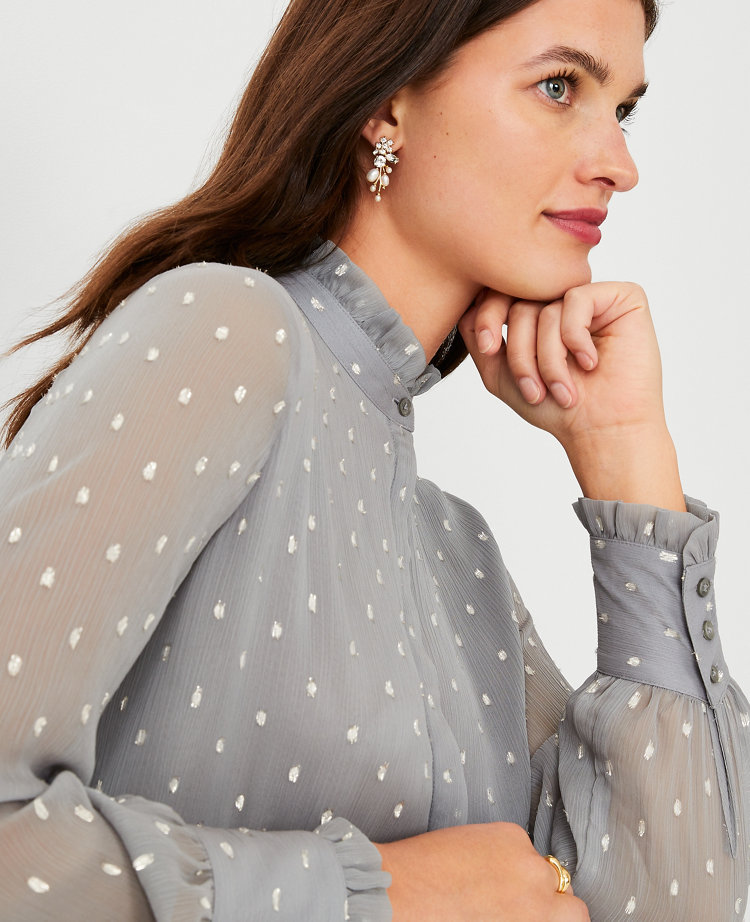 Shimmer Clip Ruffle Neck Shirt